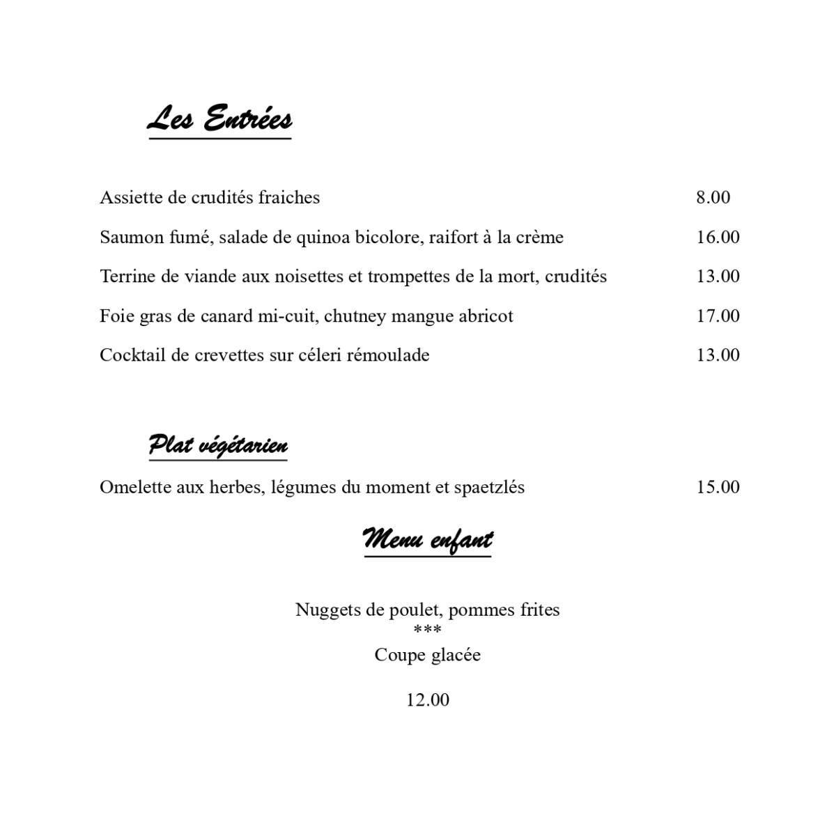 Carte - Hotel Restaurant Au Lion Rouge